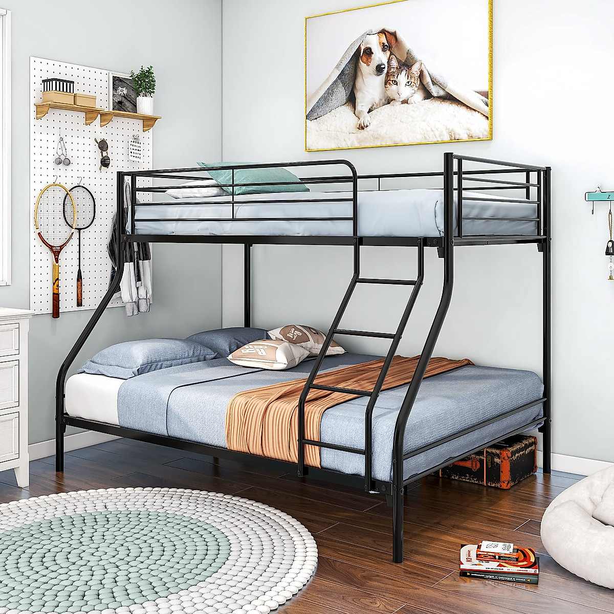 Tidyard Heavy Duty Twin-Over-Full Metal Bunk Bed, Easy Assembly with Enhanced Upper-Level Guardrail, Black for Bedroom Dorm Guest Room Home Furniture