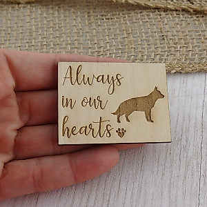 Always in Our Hearts with German Shepherd Dog - Memorial Refrigerator Magnet, Engraved Wood 2" x 1.5" Keepsake Gift