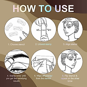 Eyebrow Definer Powder Stamp Makeup with 10 Reusable Stencils Long Lasting Waterproof for Perfect Brow (Dark Brown)