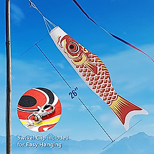 Anley 26 Inch Japan Koi Fish Flag Carp Windsock Streamer - Japanese Koinobori Traditional Hanging Flag & Banner for Children's Day - Outdoor Decorations Garden Backyard Décor Breeze Flying Fish