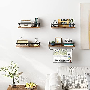 Fixwal 4 Set Floating Shelves Bathroom Shelves Wall Mounted Storage Shelves with Towel Bar for Living Room Kitchen Bedroom Bathroom Office Over Toilet