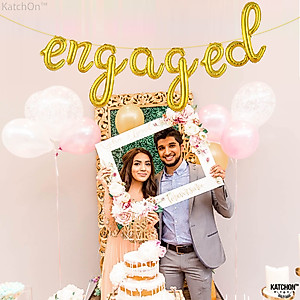 KatchOn, Cute Gold Engaged Balloons Letters - 10 Feet | Engagement Balloons for Engagement Party Decorations | Engaged Banner, Engagement Decorations | Bachelorette Party Decorations, Engaged Sign