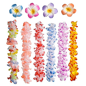 10 Counts Hawaiian Leis set Luau Party Decorations Tropical Party Favors Lei Hawaiian Flower Hair Clip and Elastic Wristbands Flowers Leis Perfect for Hawaiian Luaus Party Birthday Party Favors.