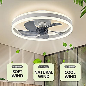 AHAWILL Modern Ceiling Fan with Light,Mute LED Dimmable Ceiling Fans with Remote Control,6 Speeds Reversible 60W Contemporary Ceiling Fan for Bedroom,Study Room,Dining Room,etc.(19.7" White)