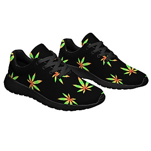 Marijuana Leaf Shoes Men Fashion Weed 420 Sneakers Women Mesh Walking Athletic Cannabis Shoes Black Size 10.5