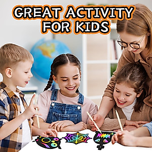 Halloween Scratch Paper Art for Kids - 48 Pcs DIY Rainbow Scratch Paper Off Cards Set for Kids Crafts Arts Supplies Class Birthday Holiday Party Activity Gift