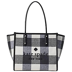 Kate Spade Ella Festive Check Plaid Print Large Top Zip Tote Black Multi