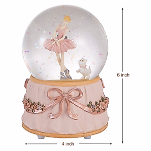 Dreameizor Ballerina Snow Globe, Plays Traditional Music Greensleeves, Rotating and Mechanical Real Glass Snowglobe Gift for Adult Women, Wife, Daughter and Granddaughter, Gift Box Packed