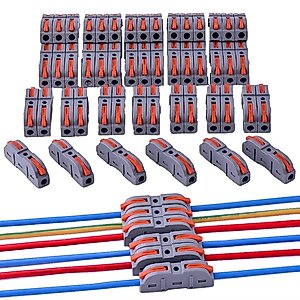 Glutoad 50 Pcs Lever Wire Connectors, 1 to 1 Inline Wire Connector Push-in, Compact Splicing Electrical Connectors Butt Terminals, for Quick Connect 28-12 AWG