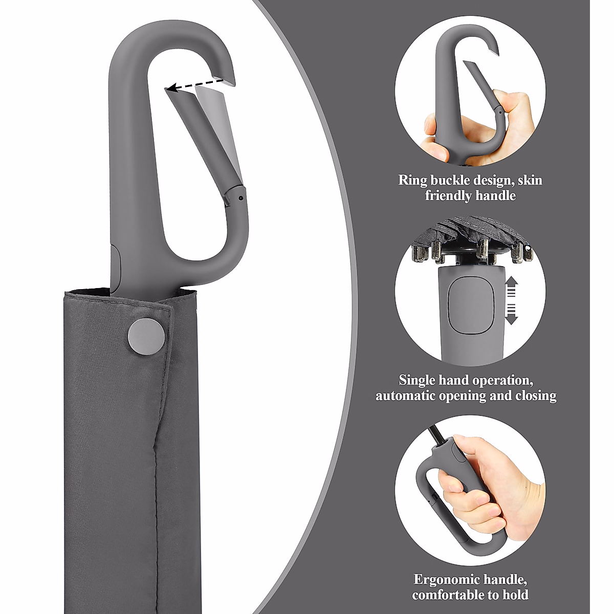 TUMAAOTU Compact Travel Umbrella, Grey, 14 in Length, 40 in Diameter, 10 Fiberglass Ribs, Waterproof, Easy to Carry