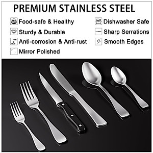 49PCS Silverware Set with Organizer, Durable Stainless Steel Flatware Drawer Cutlery Set for 8, Kitchen Utensils with Steak Knives Mirror Polished Dinner Knife Forks Spoons Tableware Service Tray