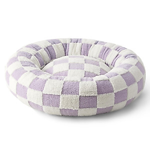 Lesure Donut Small Dog Bed - Round Cat Beds for Indoor Cats Calming Pet Beds, Cute Modern Beds with Jacquard Shaggy Plush & Anti Slip Bottom, 30 Inch, Purple