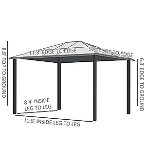 10' X 12' Hardtop Polycarbonates Gazebo Canopy Aluminum Frame Pergola W/Netting and Sidewalls for Garden, Patio