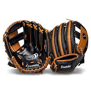 Franklin Sports unisex youth Right Handed Thrower Franklin Sports Kids Baseball Gloves RTP Child s Tball Glove Ball Set Boys Girls Teeball Mit, Black/Tan, 9.5 US