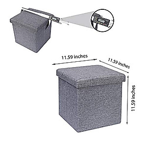 B FSOBEIIALEO Storage Ottoman Cube, Linen Small Coffee Table, Foot Rest Stool Seat, Folding Toys Chest Collapsible for Kids Grey 11.8"x11.8"x11.8"