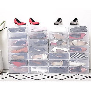Lawei 10 Pack Clear Women's Shoe Box - Foldable Shoe Storage Boxes Plastic Shoe Organizer Bin for Men, Women and Kids