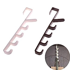 NUOMI Set of 2 Over The Door Hooks 5 Hangers Plastic Hanging Racks Organizer for Clothes, Coat, Bags, Umbrella, Hats, Brown and White