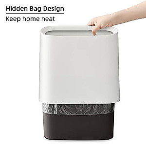 SUBEKYU 2.3 Gal Trash Can for Bathroom, Small Office Garbage Can for Kitchen, Slim Rectangular Waste Bin, Plastic, White