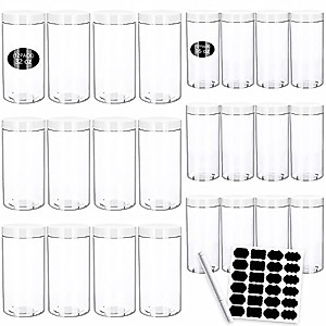 PLastic jars with lids 32 OZ & 16 OZ 24 Pcs Clear Plastic Storage Jars Containers with Airtight White Plastic Screw On Lids Cylinder Large Round Jars Easy Clean for Household and Kitchen Organizing