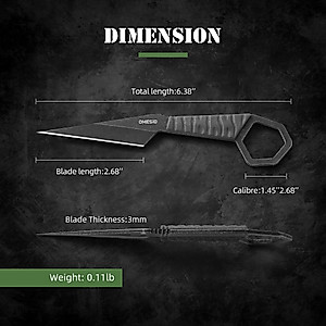 Omesio Fixed Blade Knife with Sheath, 6.38” Neck Knife Full Tang Small Necklace Knife for Men, Compact EDC Tactical Knife Suitable for Survival Hiking Camping Outdoor (Black)