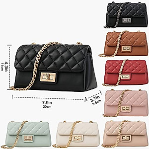 Crossbody Bags for Women Small Quilted Faux Leather Cute Cross Body Bag Purses for Women Designer Shoulder Bag Trendy Women's Crossbody Handbags Fashion Light Weight Chain Strap Purse Black