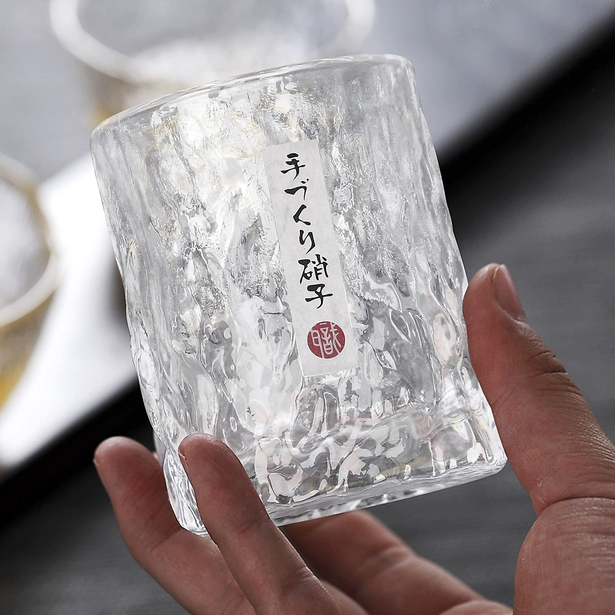 Japanese Whiskey Glass - Handmade Old Fashioned Tumbler | Crystal Hammer Figure Finish | Thickened Drinking Cup for Whiskey Beer Brandy Cocktail Scotch for Men Dad Daddy Fathers Day