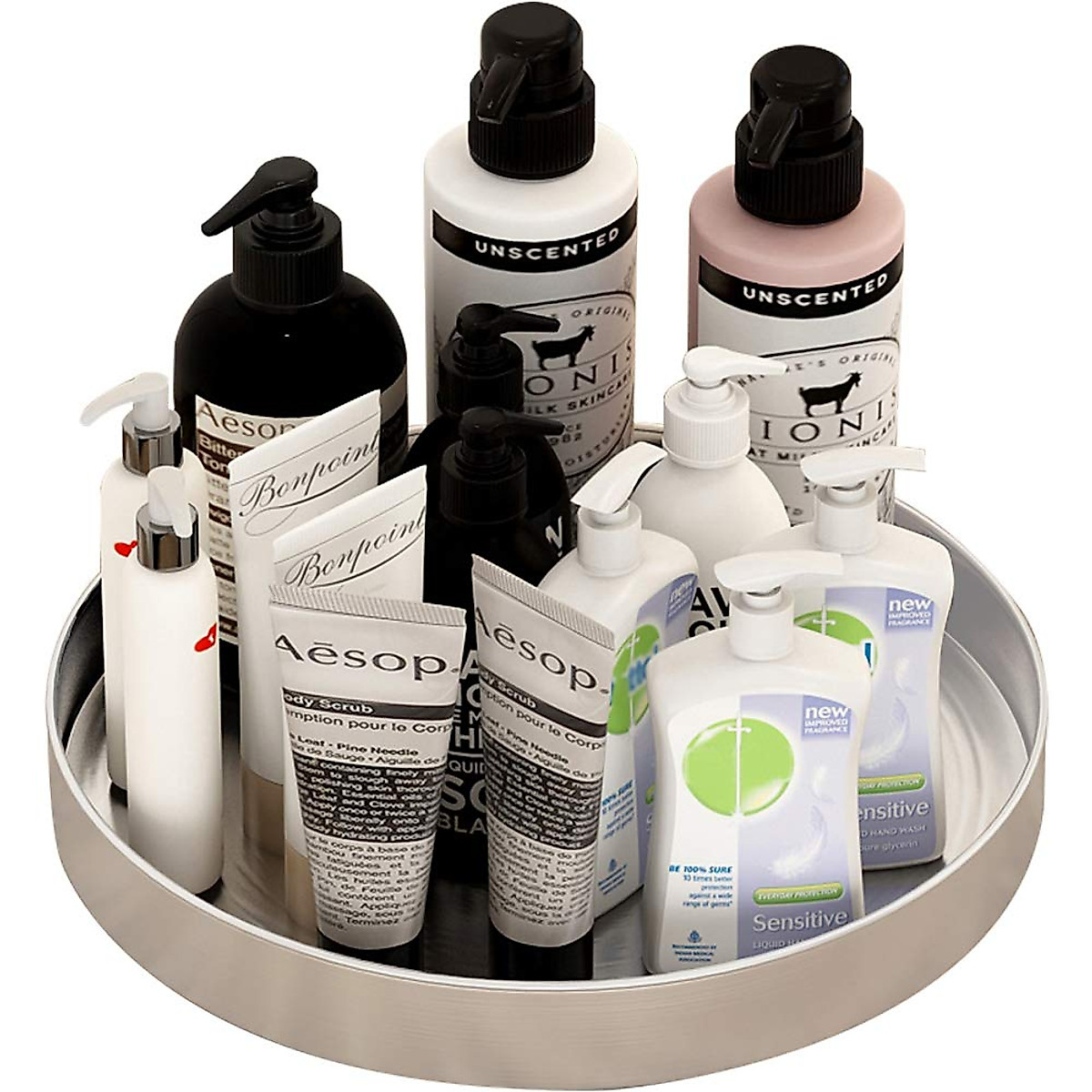 Lazy Susan Stainless Steel Turntable Organizer Rotating Spice Rack Make Up Storage Tray Spinning Container for Cabinets, Pantry, Fridge, Bathroom, Countertop