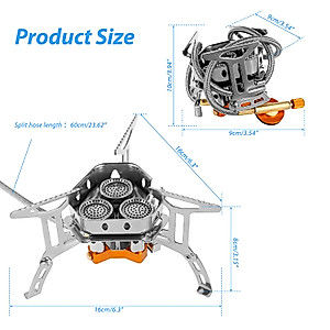 5800W Camping Gas Stove, Portable Camping Stoves, Windproof Mini Propane Burner with Adapter, Lightweight Foldable Backpacking Stove with 3 Burners for Outdoor Backpacking Camping Hiking Picnic