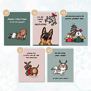 ALY LOU Christmas Cards Dog Funny Holiday Box Set Pack Assorted, 2023 Quality Xmas Sarcastic Greeting Cards for Pets Family Friends (20 Cards Set - Funny Dogs (20 Cards total / 2 of each design))