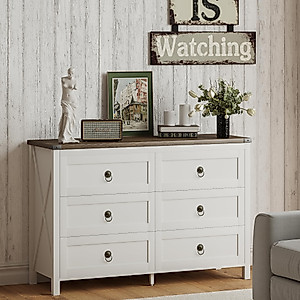 ChooChoo Farmhouse 6 Drawer Dresser, White Dresser for Bedroom, Wide Dressers & Chests of Drawers for Entryway, Hallway