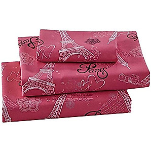 Home Collection Queen Size Comforter And Sheet Set Paris Eiffel Tower Hearts Flowers for Girls/Teens White Pink Black Pink/ White New