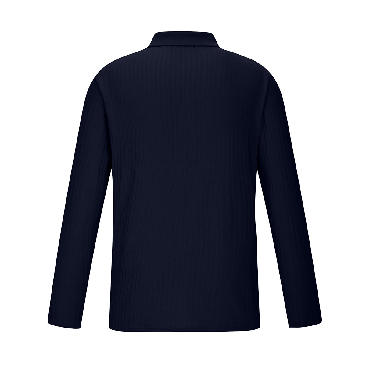 MEOILCE Long Sleeve Knit Polo Shirts Mens Slim Fit Casual Basic Button Up T-Shirt Fashion Stretch Ribbed Golf Shirts Navy