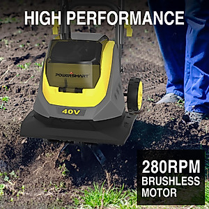PowerSmart 40V 12" Cordless Tiller/Cultivator, Two 20V 4.0Ah Battery and Charger Included