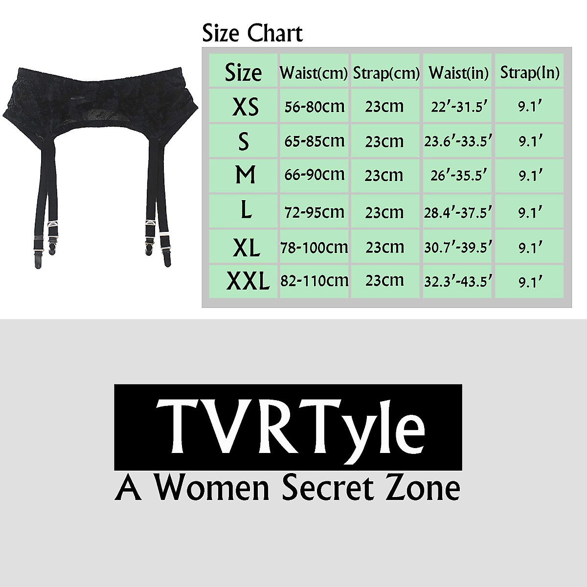 TVRtyle Women's Mysterious Sexy Black 4 Vintage Metal Clips Garter Belts for Stockings (Small)