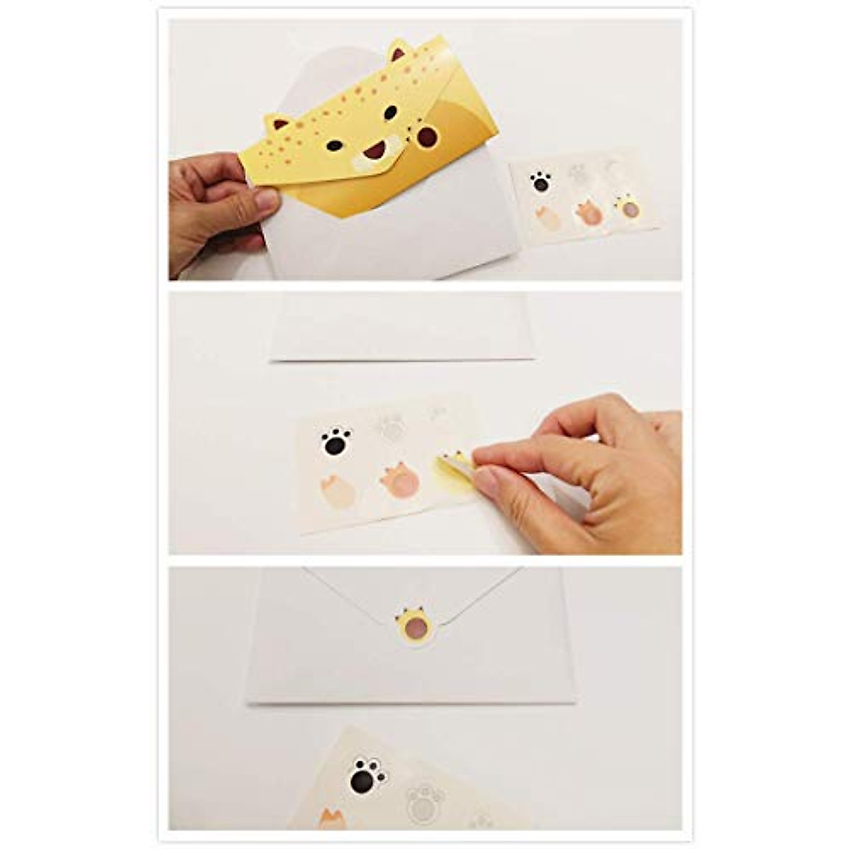 JINSRAY Cute Lovely Animal Cartoon Letter Writing Stationery Paper, Greeting Card, Thank You Card, 12pcs with Envelopes and Animal Stickers，Size 6.3" X 8.3" Paper, – Panda Bear Fox Leopard Pig Rabbit