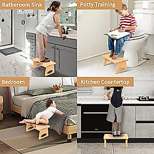 Hahotto Wooden Step Stool Folding for Kids,Toddler Step Stool for Bathroom Sink,Kitchen and Poop Step Stool for Adults Foldable Toilet Stool Portable and Non-Slip (Wood)