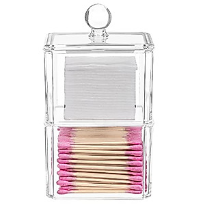 HBlife Cotton Ball and Swab Holder Organizer, Clear Acrylic Cotton Pad Container for Cotton Swabs, Q-Tips, Make Up Pads, Cosmetics and More