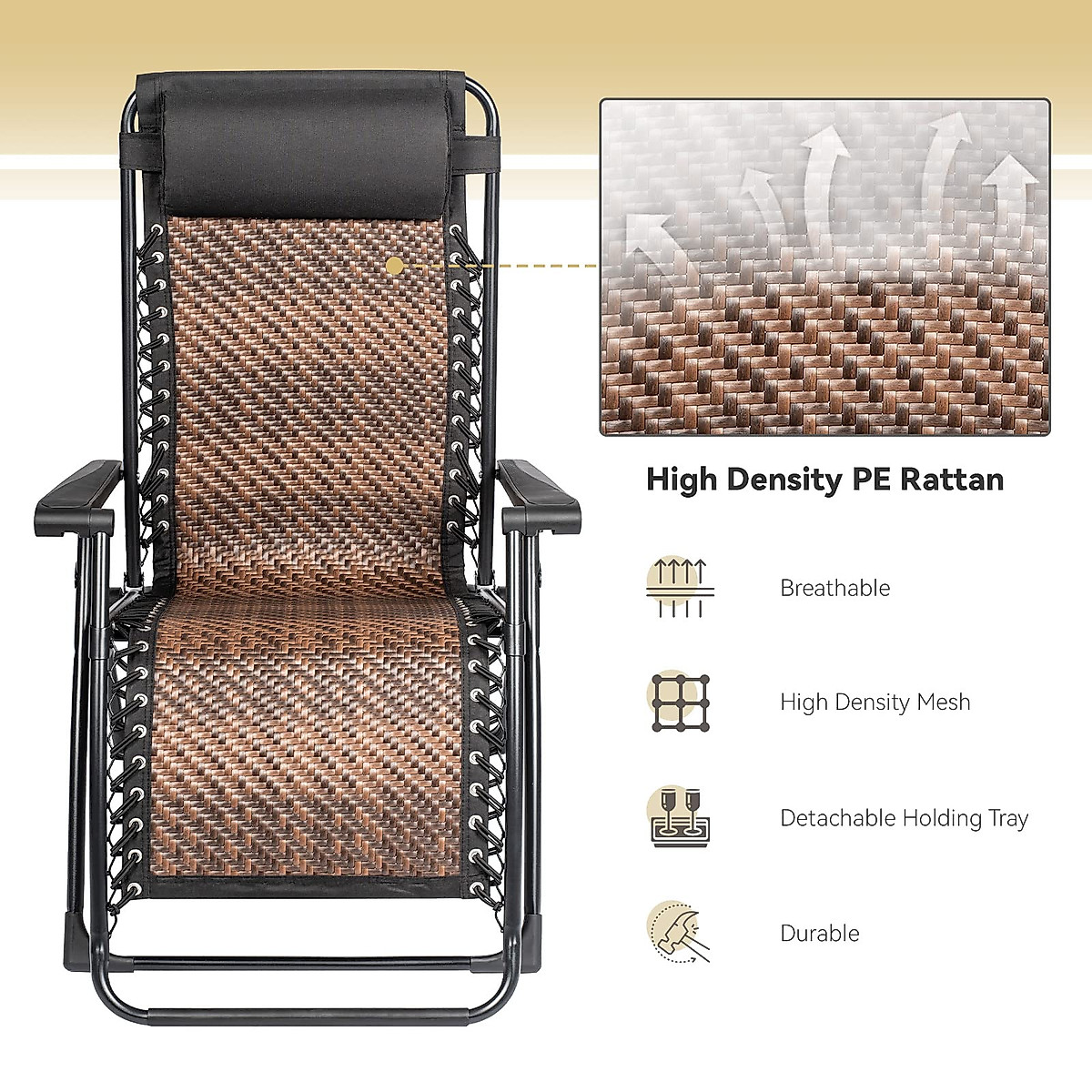 Incbruce Zero Gravity Folding Recliner Chair, Adjustable Patio Lounge Chaise, Outdoor Wicker Rattan Furniture with Cup Holder and Pillow for Poolside, Yard, Beach (Brown)