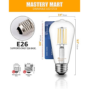 MASTERY MART 10 Pack Vintage LED Edison Bulbs, E26 Led Bulb 5.5W Equivalent to 60W, Dimmable, Soft White 2700K, High Brightness ST58 Antique LED Filament Bulbs, Clear Glass