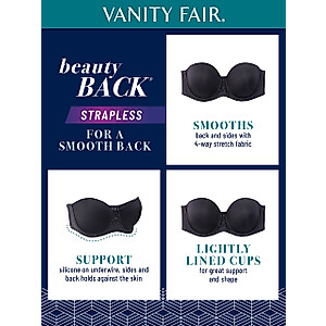 Vanity Fair Womens Beauty Back Smoothing Strapless Bra, 4-way Stretch Fabric, Lightly Lined Cups Up To H Bra, Rose Beige, 36C US