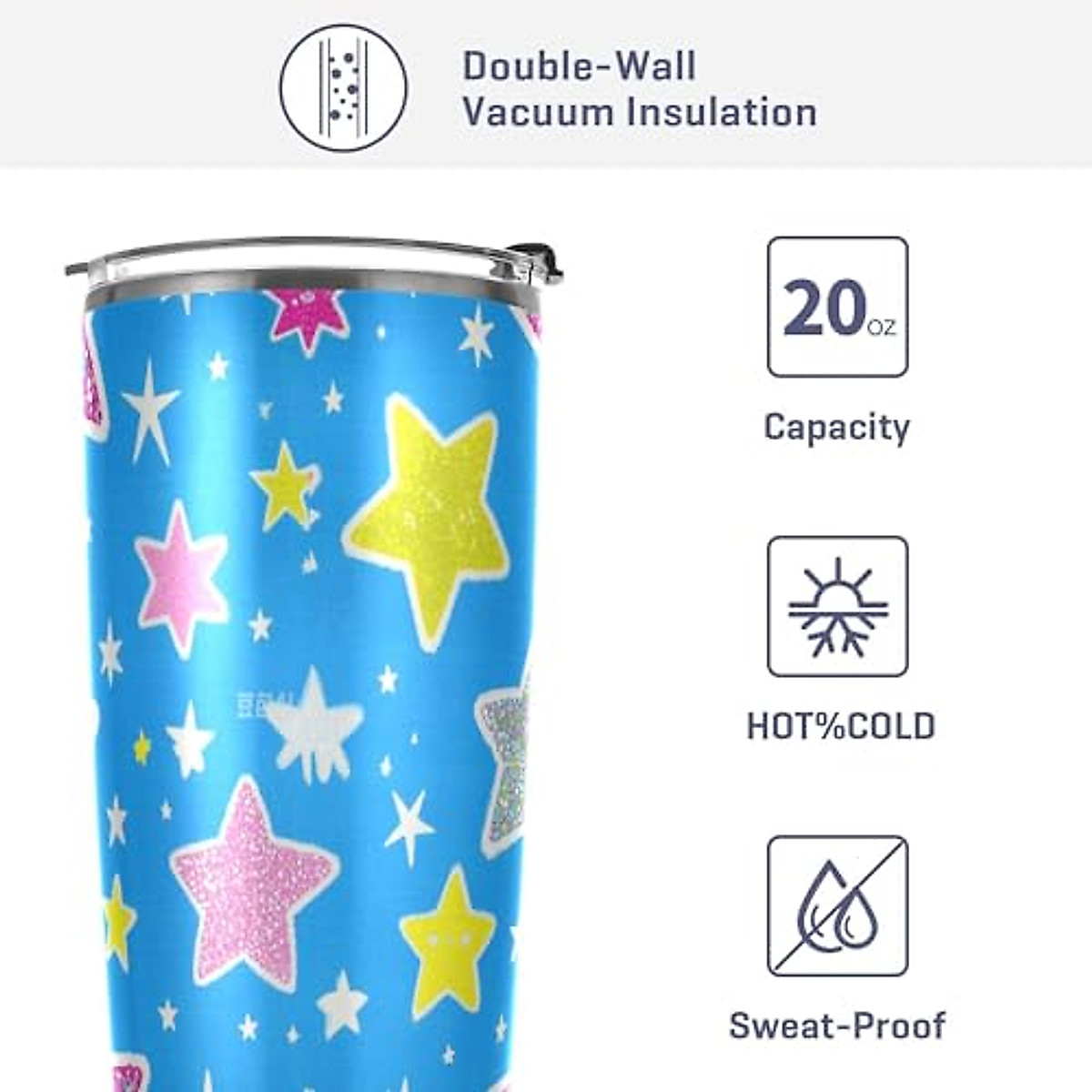 HXshaoye Fake Glitter cartoon star colorful Stainless Steel straw water bottle with Lid and Straw coffee mugs for travel leakproof coffee travel mug 20 oz vaso para cafe termica 20oz