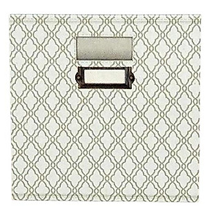 Patterned Canvas Collapsible Storage Bin with Metal Label Holder 10.5" x 10.5" x 11" (Hampton)