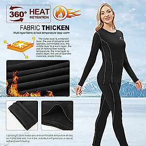 MeetHoo Thermal Underwear for Women, Winter Warm Base Layer Compression Set Fleece Lined Long Johns, Black, Small