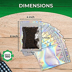 eezee2BUY Holographic Resealable Mylar Bags for Food Storage -100 Pieces 4x6 inches Smell Proof Resealable Bags for Food, Jewelry, Cosmetics, Crafts, Electronic Items