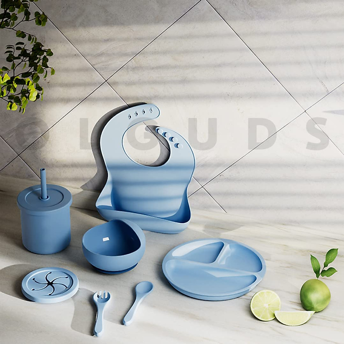 OLGUDS - Silicone Baby Feeding Set - Baby Led Weaning - Toddler Eating Utensils Bib Suction Bowl Divided Plate Sippy Cup - Baby First Stage Solid Food Essentials Dish Set - 6+ Months (Dark Pink)