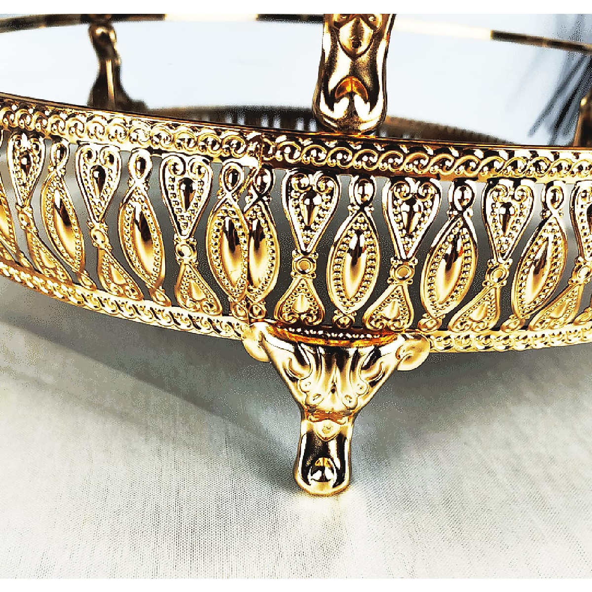 10 Inches 26cm Gold Round Mirror Cake Stand Cupcake Stands Metal Pedestal Holder with Crystals, Party Dessert Cheese Display Plate for Wedding Party Birthday Baby Shower Celebration Home Decoration