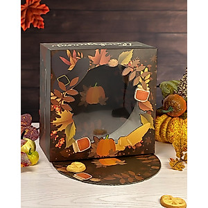 qiqee Thanksgiving Brown Pumpkin Cake Boxes 10x10x5 inch Bakery Box with Window 12packs Pastry Box For Thanksgiving