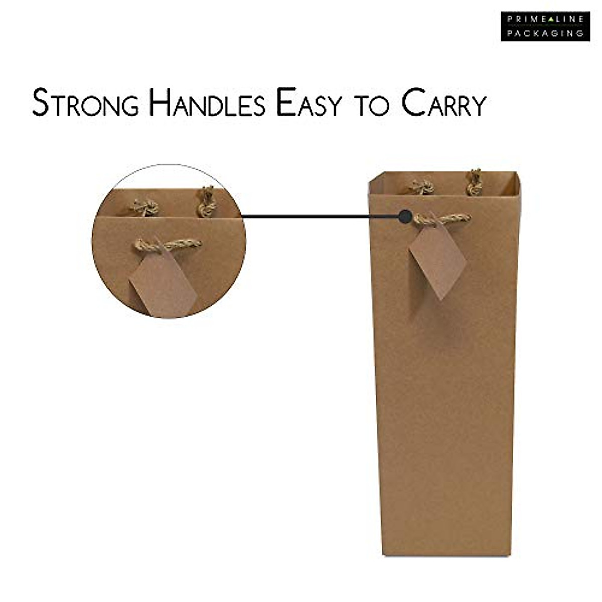 Wine Gift Bag - 12 Pack Large Brown Luxury Kraft Paper Bottle Bags with Jute Handles, Reusable, for Gift Bottles, Presents, Parties, Weddings, House Warming, Christmas, Holidays in Bulk - 5x4x14