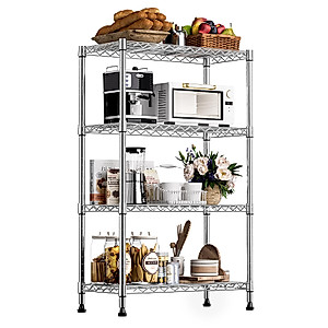 MZG Storage Shelving Steel Heavy Duty 4-Tier Utility Shelving Unit Steel Organizer Wire Rack for Home,Kitchen,Office,Chrome (13.7" D x 29.5" W x 47.2" H)