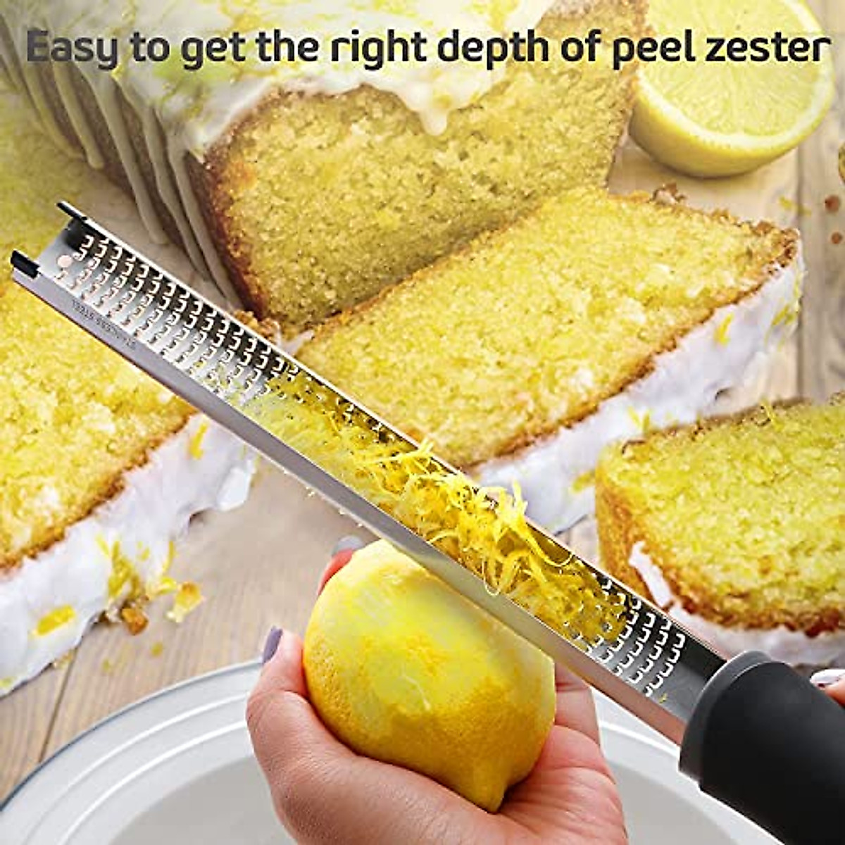 Sunivaca Zester, Lemon zester tool, Citrus Zester Grater with Handle, parmesan cheese grater, Sharp Fine Premium Stainless Steel Blade Heavy Duty, Dishwasher Safe
